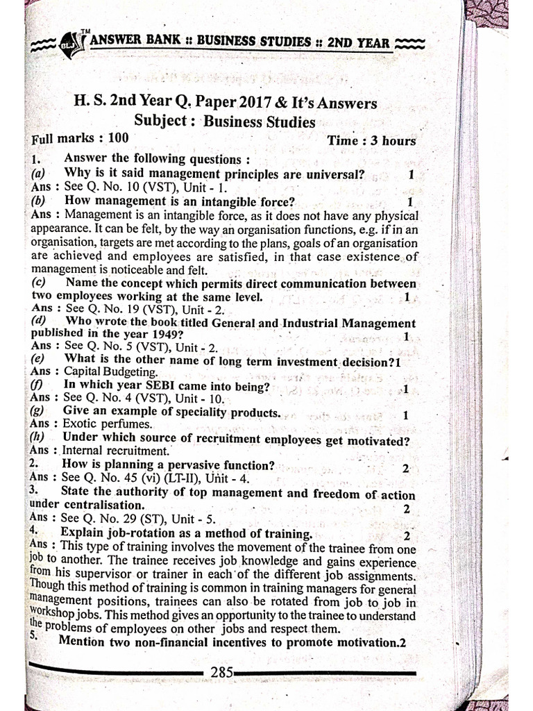 Question Paper 2017business Studies | PDF