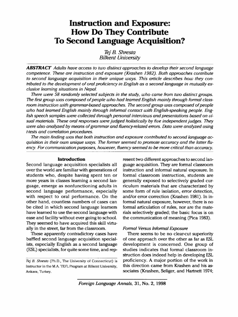 Instruction and Exposure How Do They Contribute To Second Language Acquisition | PDF | Second ...