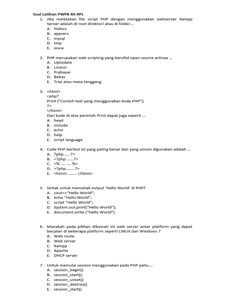 Soal Latihan PWPB Xii RPL | PDF | Seni | Teknologi & Rekayasa