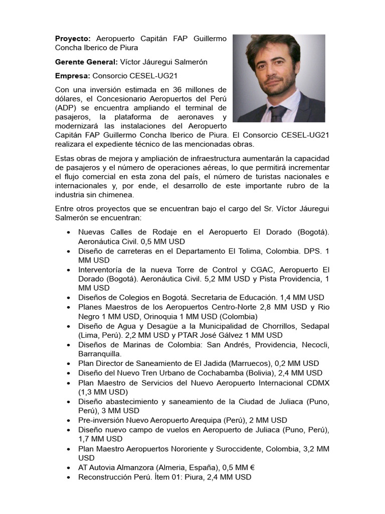 Proyecto Aeropuerto Capitán FAP Guillermo Concha Iberico de Piura | PDF