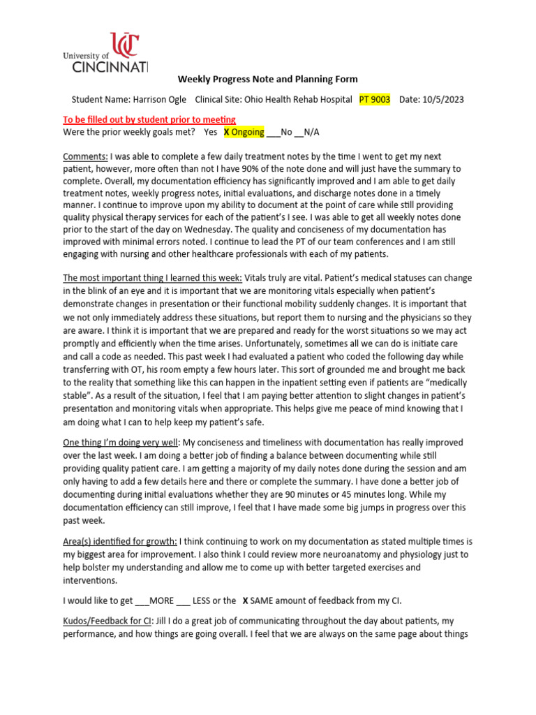 Week 6 Progress Note | PDF | Patient | Medical Diagnosis