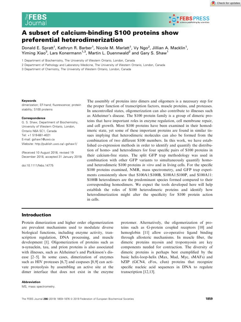 The FEBS Journal - 2019 - Spratt - A Subset of Calcium Binding S100 ...