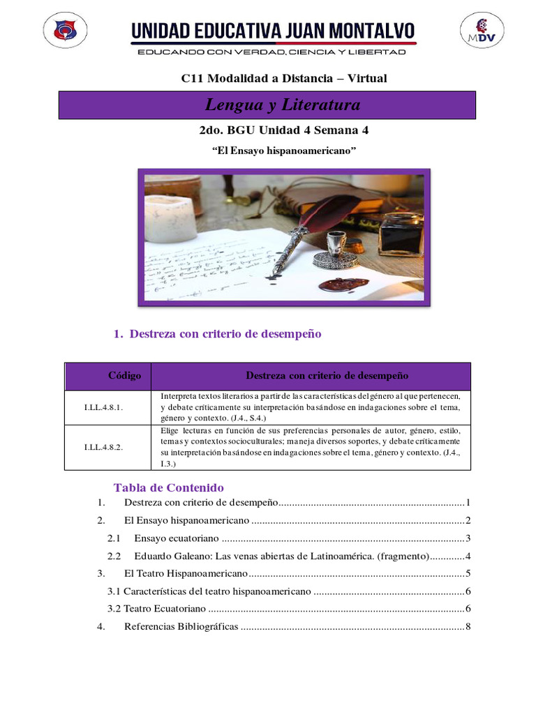 Guía Lengua y Literatura - 2do BGU - U4 - S4 | PDF | Ensayos | America latina