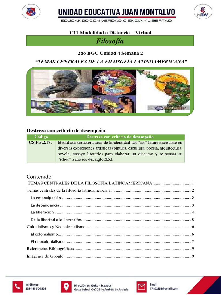 Guía Filosofía - 2do BGU - U4 - S2 | PDF | Colonialismo | America latina