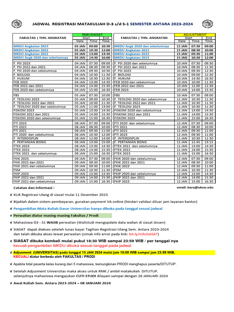 Jadwal Siasat Sem Antara 2023-2024 | PDF