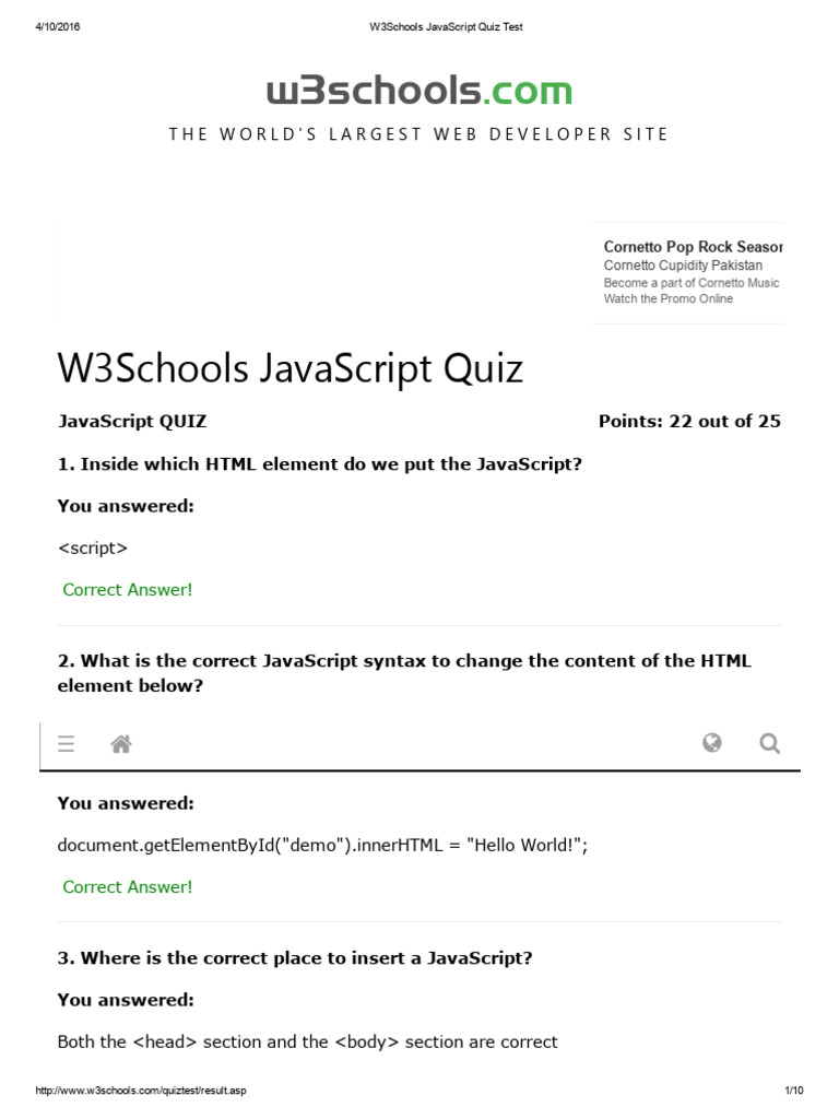 JavaScript Quiz Results | PDF | Software Engineering | Information ...