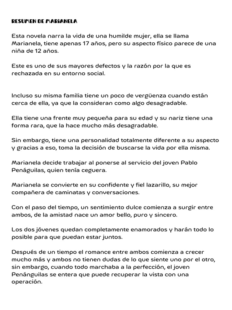 Resumen de Marianela Esta Novela Narra La Vida de Una Humilde Mujer ...