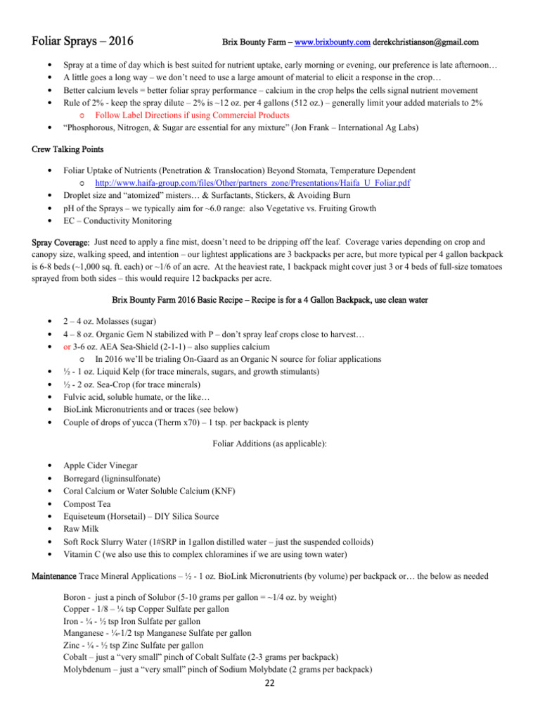 Foliar Sprays Soil Nutrition 2016 | PDF | Fertilizer | Manganese