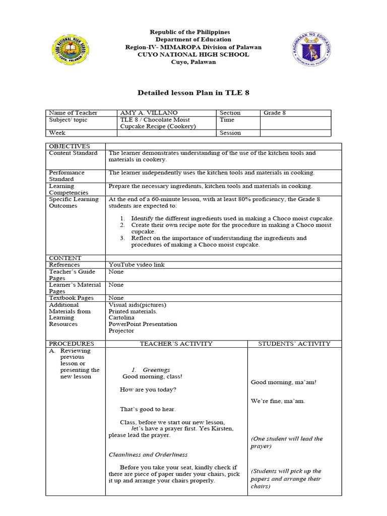 Detailed Lesson Plan in TLE 8 | PDF | Cupcake | Cakes