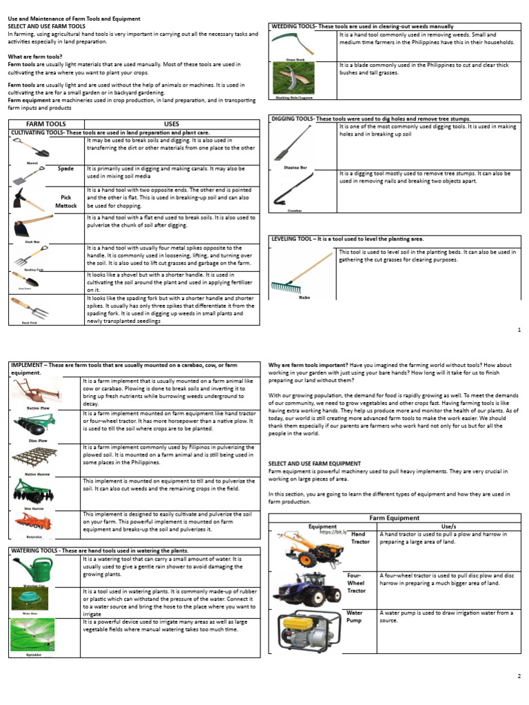 Essential Farm Tools and Equipment Guide | PDF | Agricultural Machinery ...