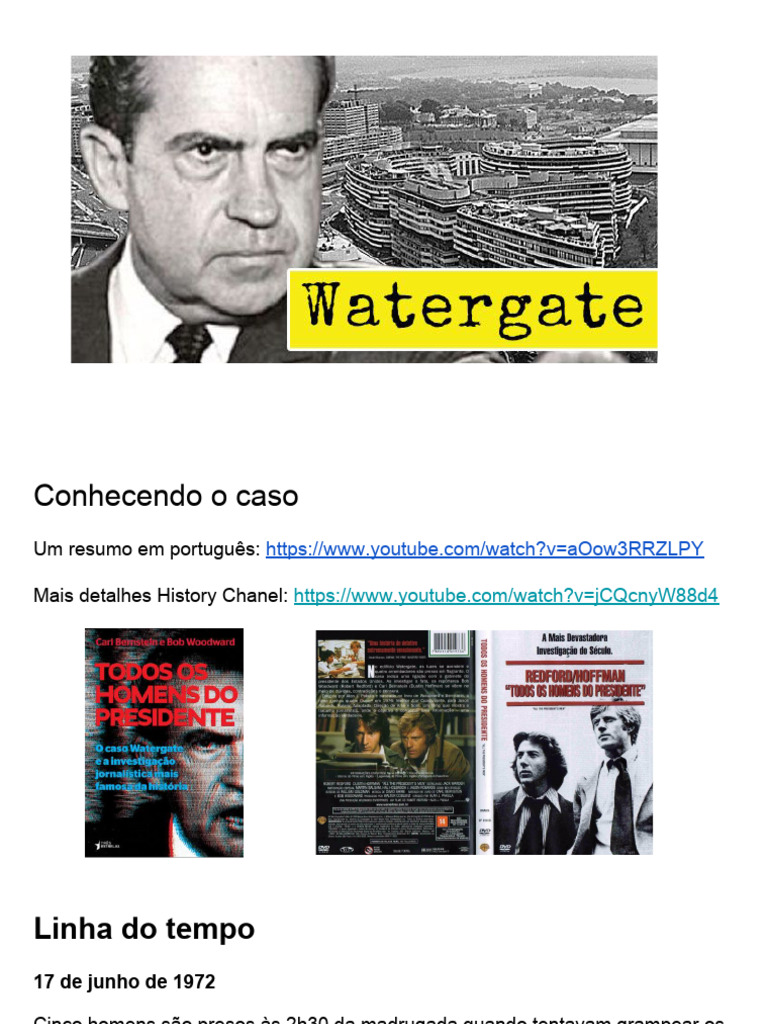 Caso Watergate | PDF | Escândalo de Watergate | Turismo nos Estados Unidos