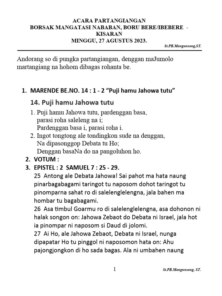 1.acara Partangiangan Nababan 27 Agustus 2023 | PDF