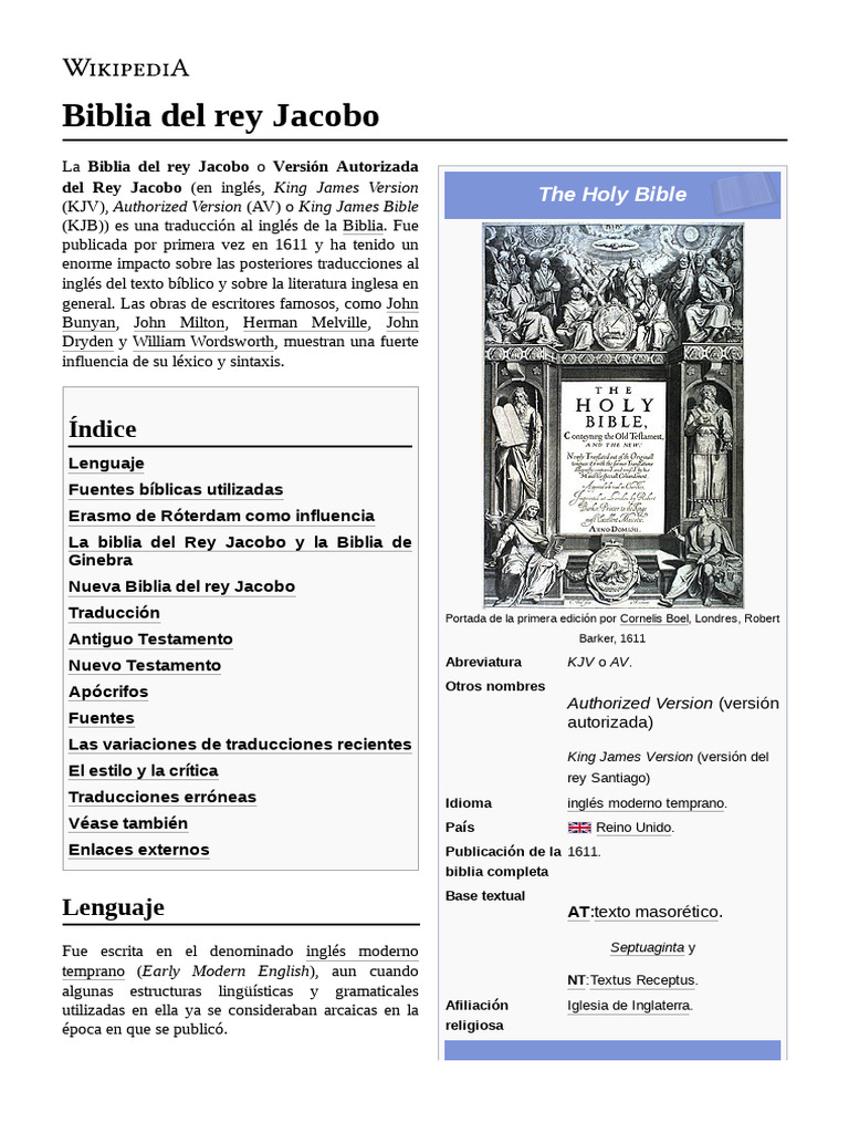 Biblia del Rey Jacobo: Historia y Texto | PDF | King James Version | Biblia