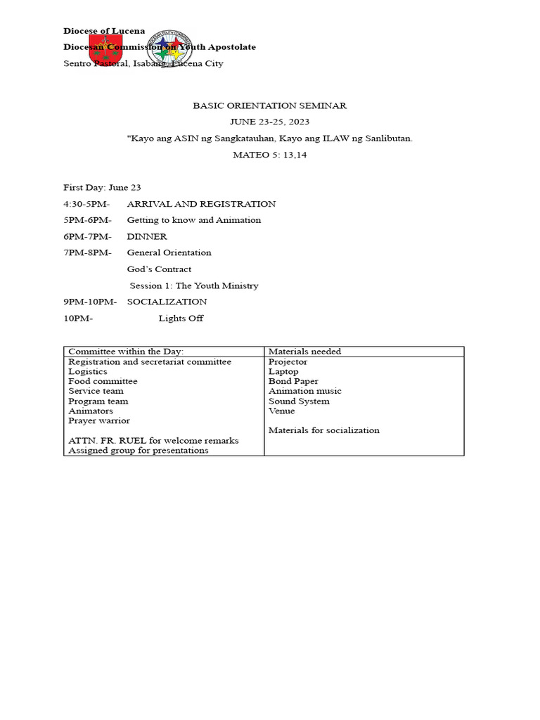 Bos Program | PDF | Christian Denominational Families | Catholic Church