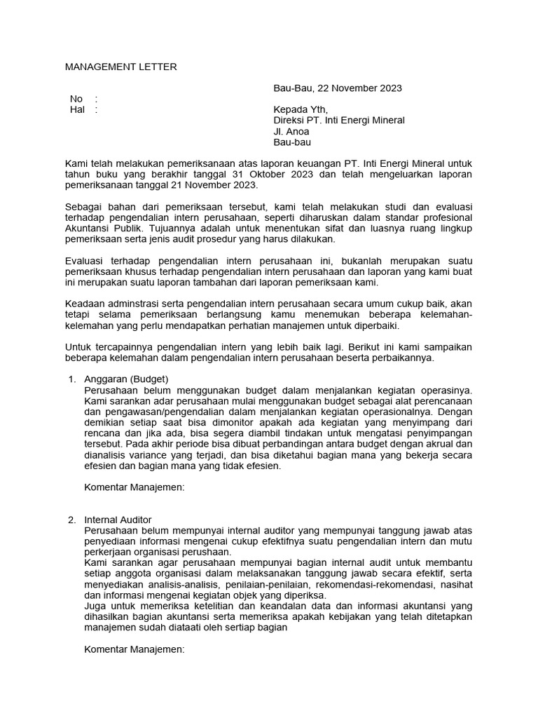 Management Letter | PDF