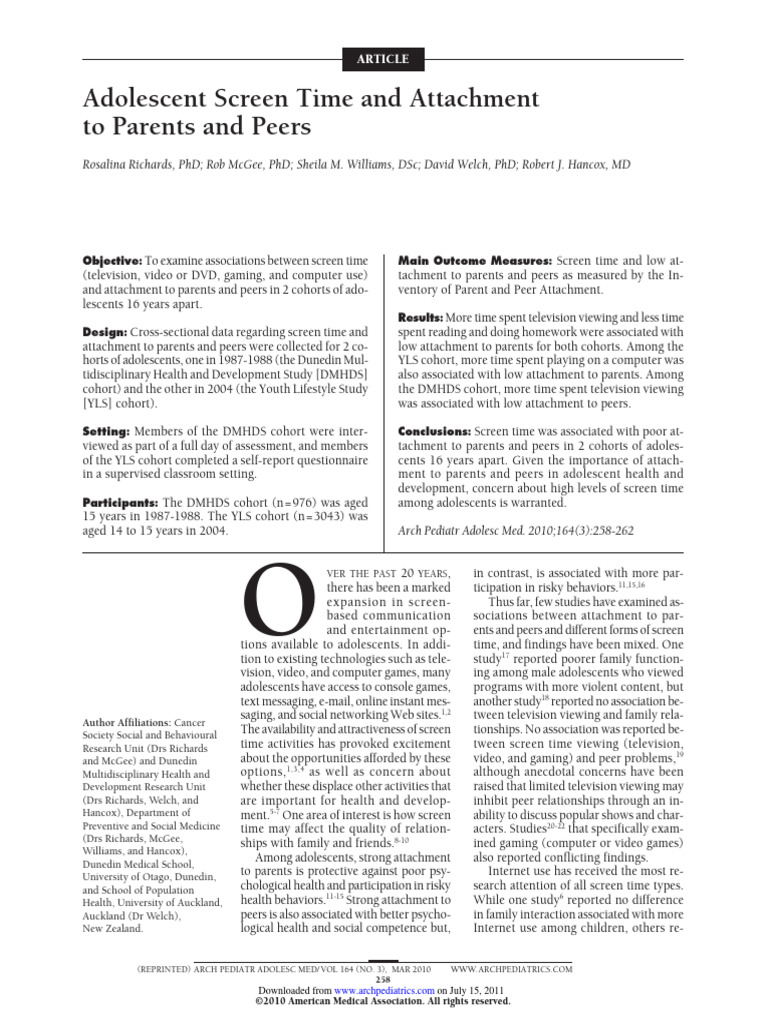 Adolescent Screen Time and Attachment | PDF | Socioeconomic Status ...