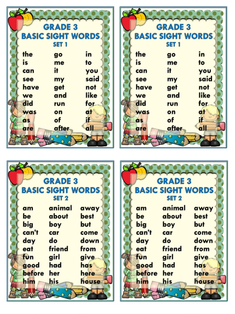 Basic Sight Words Grade 3 | PDF
