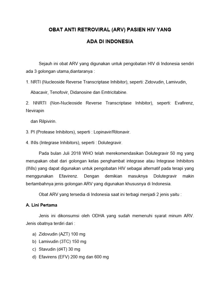 Obat ARV - HIV Di Indonesia | PDF