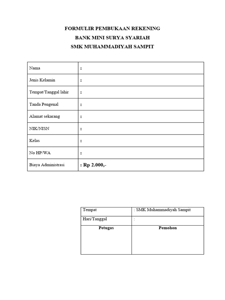 Formulir Pembukaan Rekening | PDF