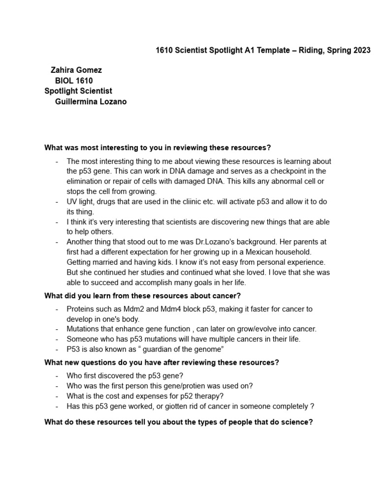 Scientist Spotlight 3 | PDF | P53 | Cancer