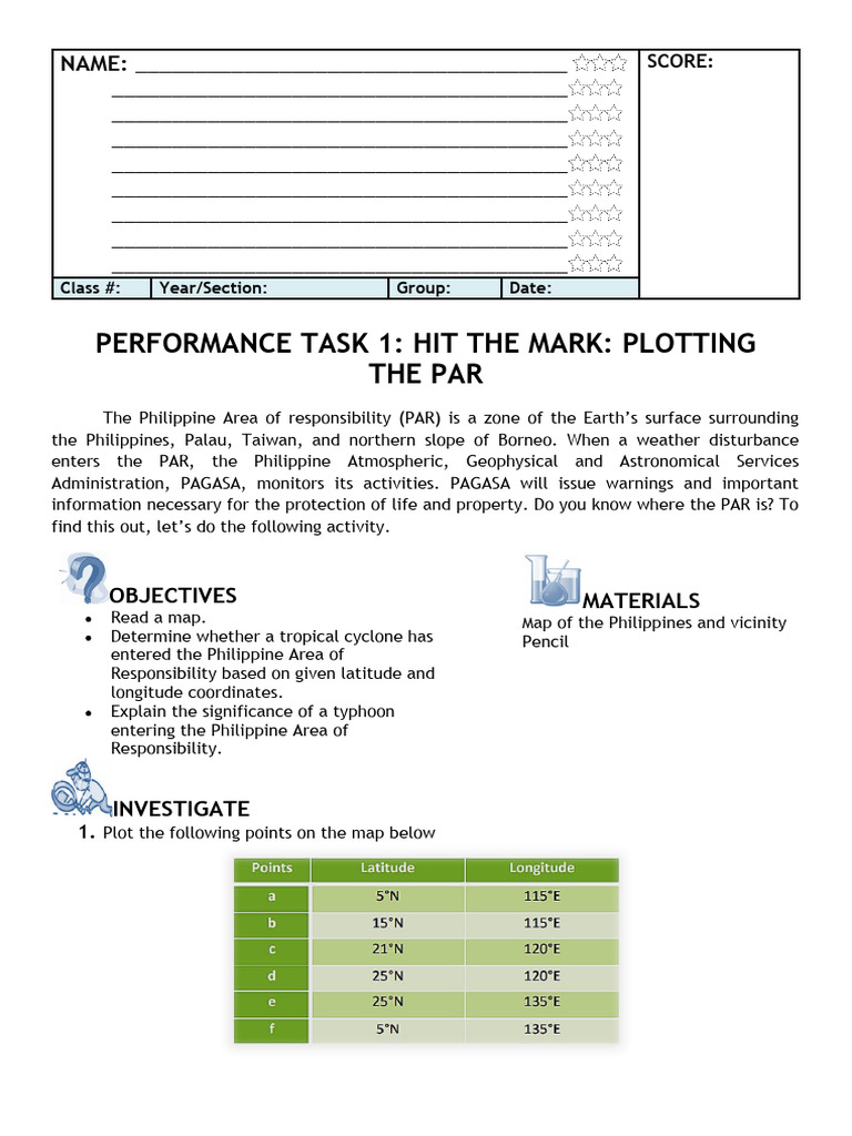 Science 8 2nd Perf Task 1-Plotting The PAR | PDF | Tropical Cyclones ...