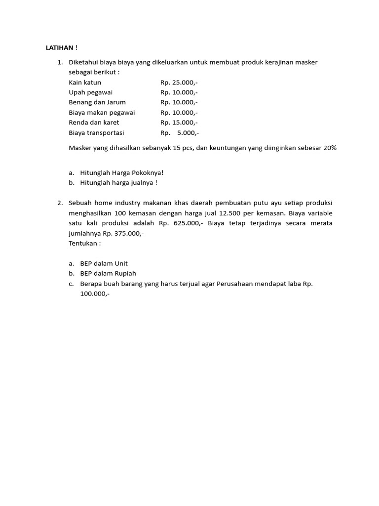 Latihan Soal Bep | PDF | Memasak, Makanan, & Anggur