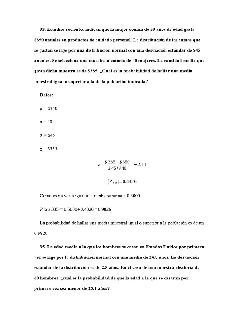 Capítulo 8 Ejer 33 - 45 | PDF | Distribución normal | Desviación Estándar