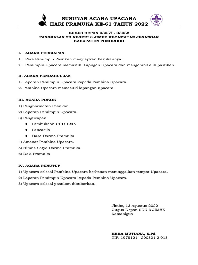 Susunan Acara Upacara Pramuka | PDF