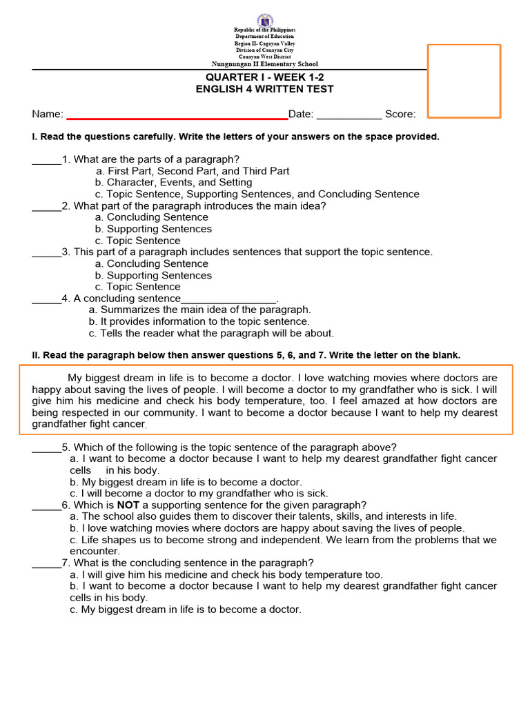 Quarter 1 Week 1-2 Written | PDF