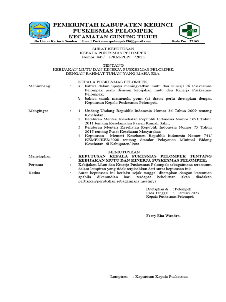Format SK Puskesmas Pelompek | PDF