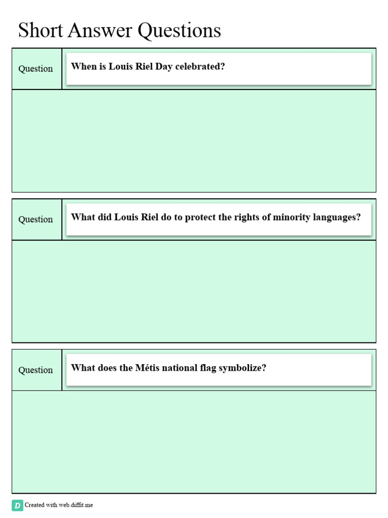 Louis Riel Day Worksheet 2 | PDF