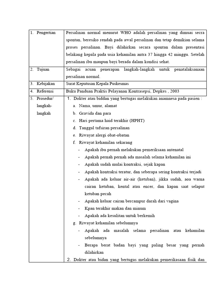 Sop Persalinan Normal | PDF