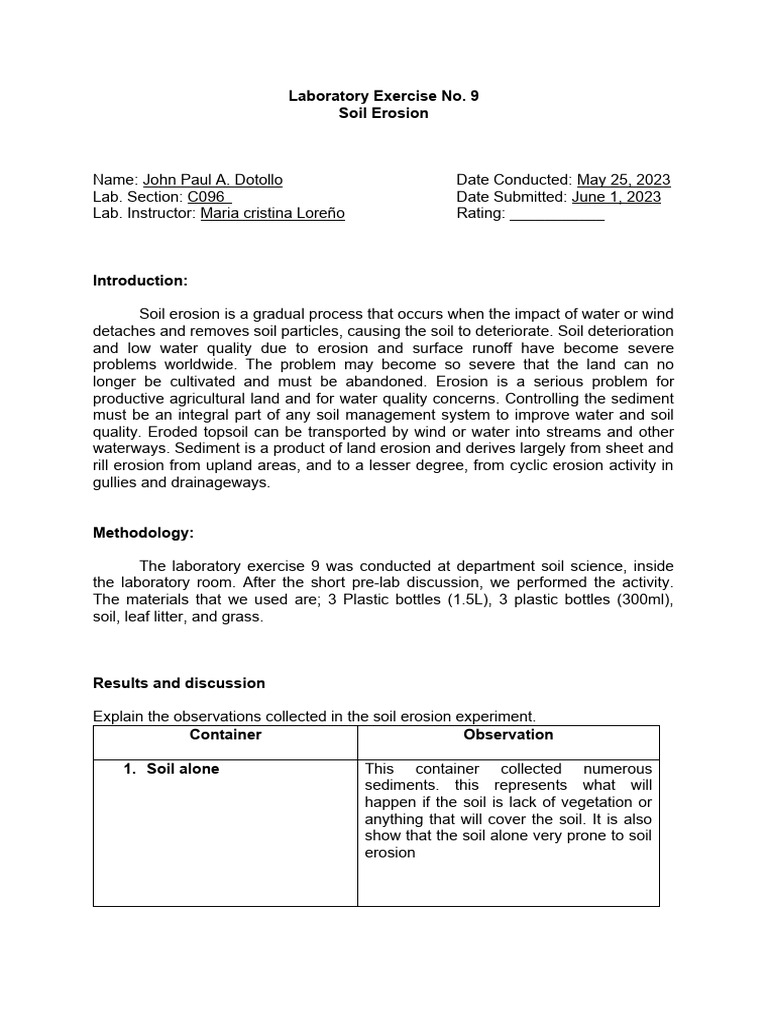 Dotollo SOIL LAB-ex.9 | PDF | Erosion | Soil