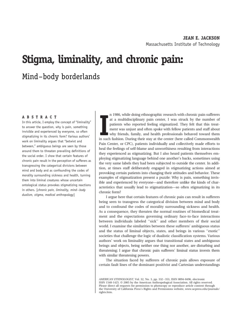 Stigma, Liminality, and Chronic Pain | PDF | Pain | Experience