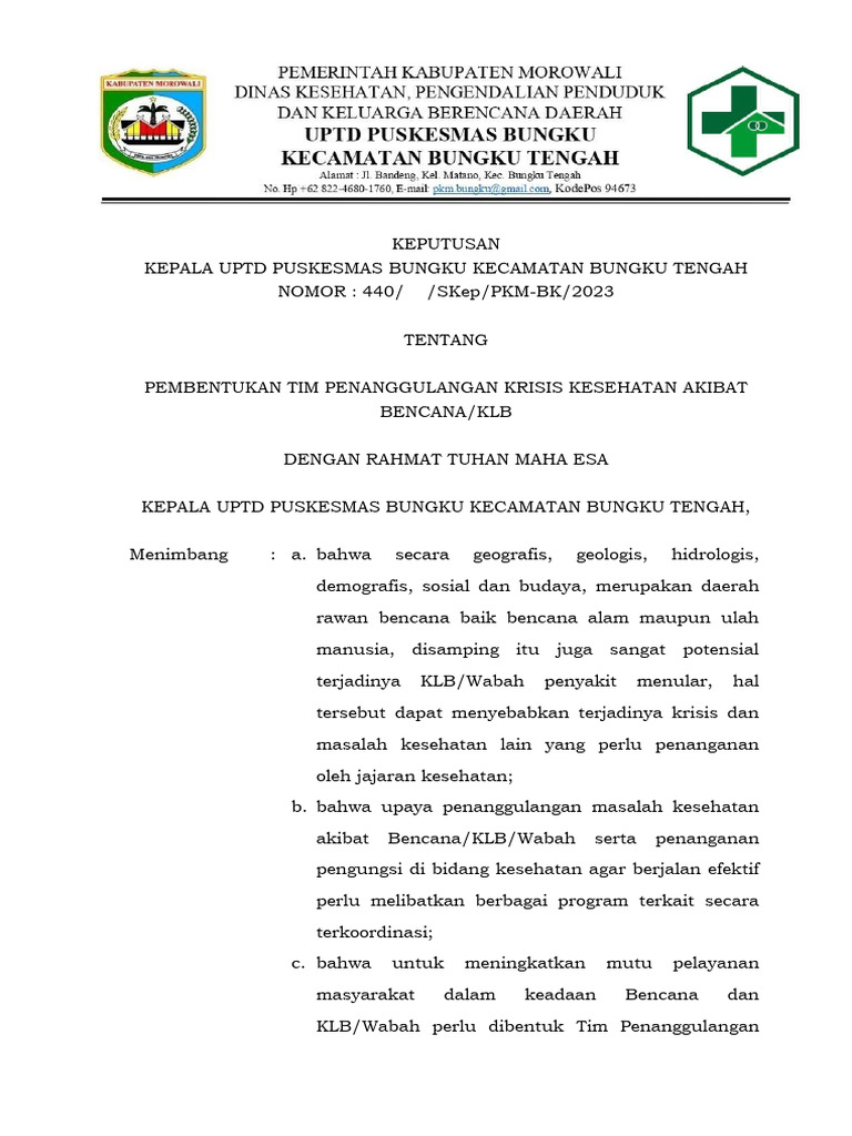 5.5.6 SK Tim Bencana KLB | PDF | Pengembangan Diri | Kesehatan Holistik