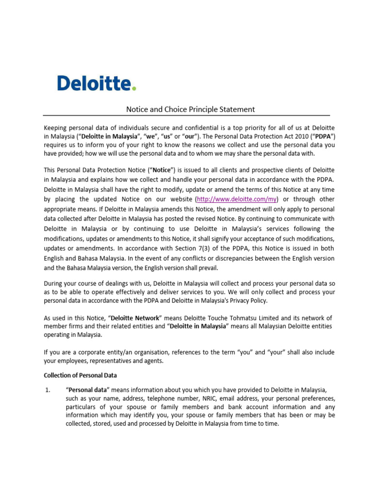 My About Deloitte Notice and Choice Principle Statement Noexp | PDF ...