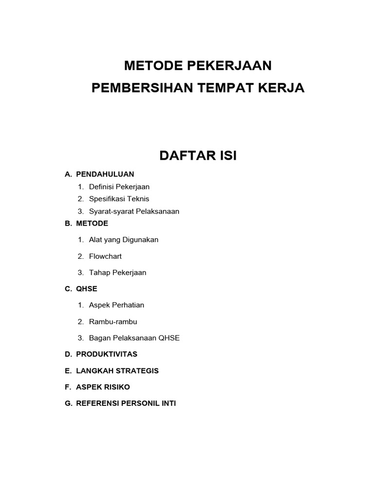 Metode Pekerjaan Pembersihan Tempat Kerja R1 | PDF