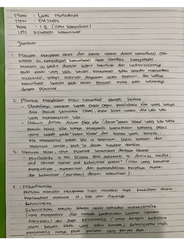 Laras Nurhidayat E1a231002 Uts Psikologi Komunikasi Pdf