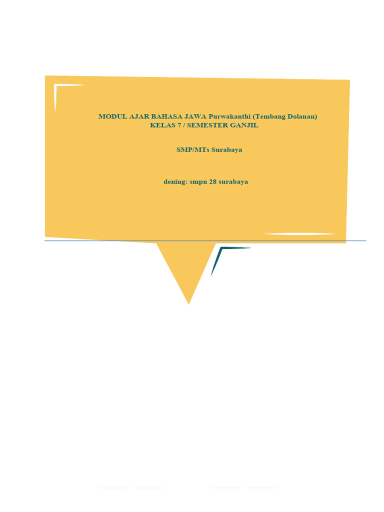 Modul Ajar Kelas 7 Sem 1 - Purwakanthi Tembang Dolanan | PDF | Seni & Disiplin Bahasa | Seni