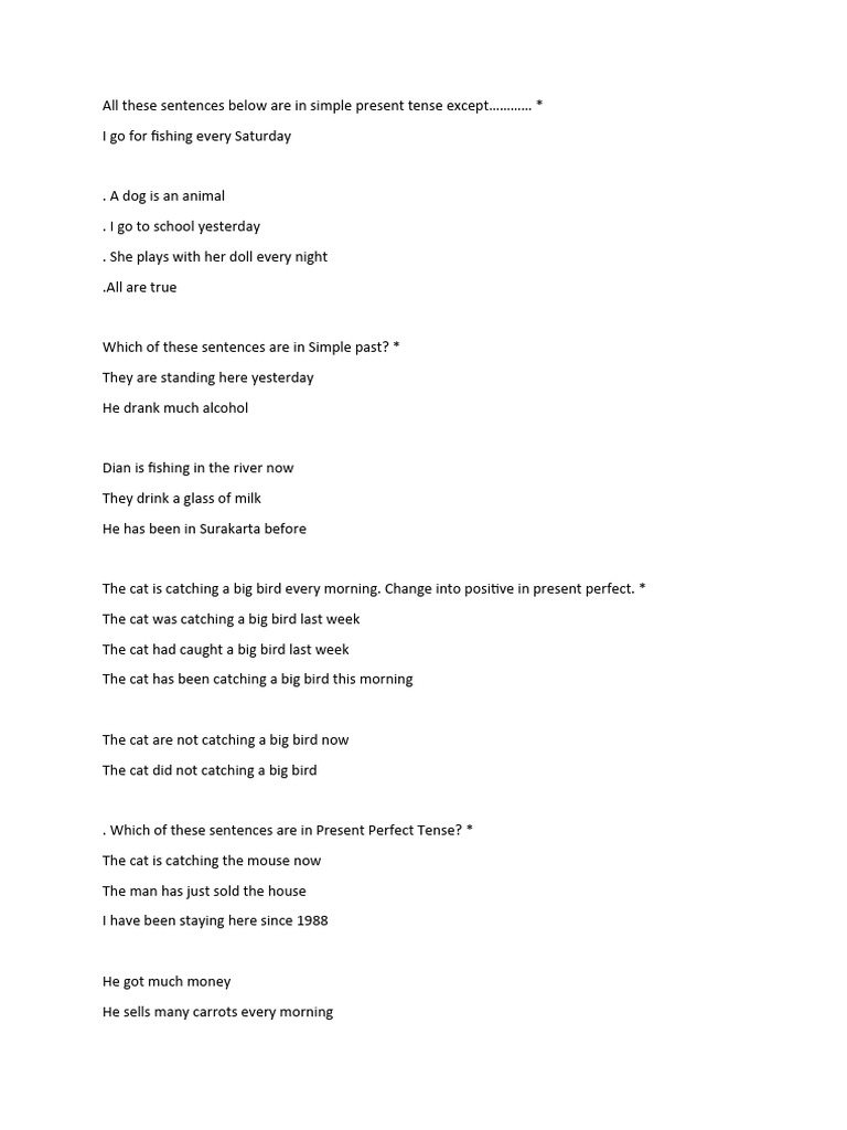All These Sentences Below Are in Simple Present Tense Except | PDF ...