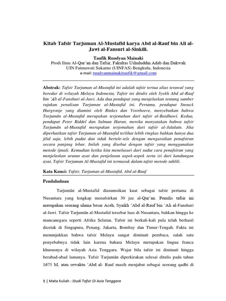 Kelompok 1 - Kitab Tafsir Tarjuman Al-Mustafid | PDF | Agama & Spiritualitas
