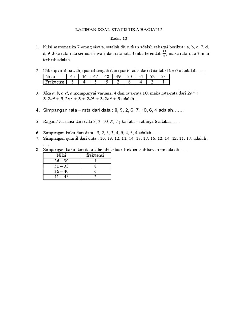 Latihan Soal Statistika Kelas 12 | PDF