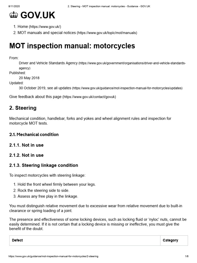 Steering MOT Inspection Manual Motorcycles Guidance GOV - Uk | PDF ...