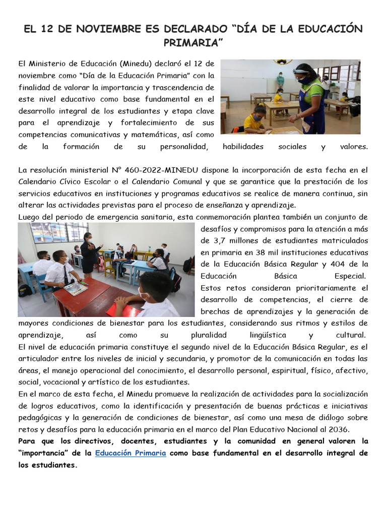 Dia de La Educacion Primaria | PDF | Educación primaria | Enseñando