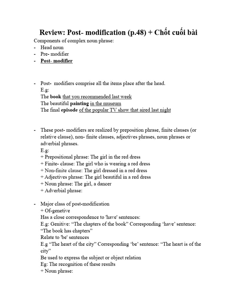 Understanding Post-Modifiers in Noun Phrases | PDF | Clause | Phrase