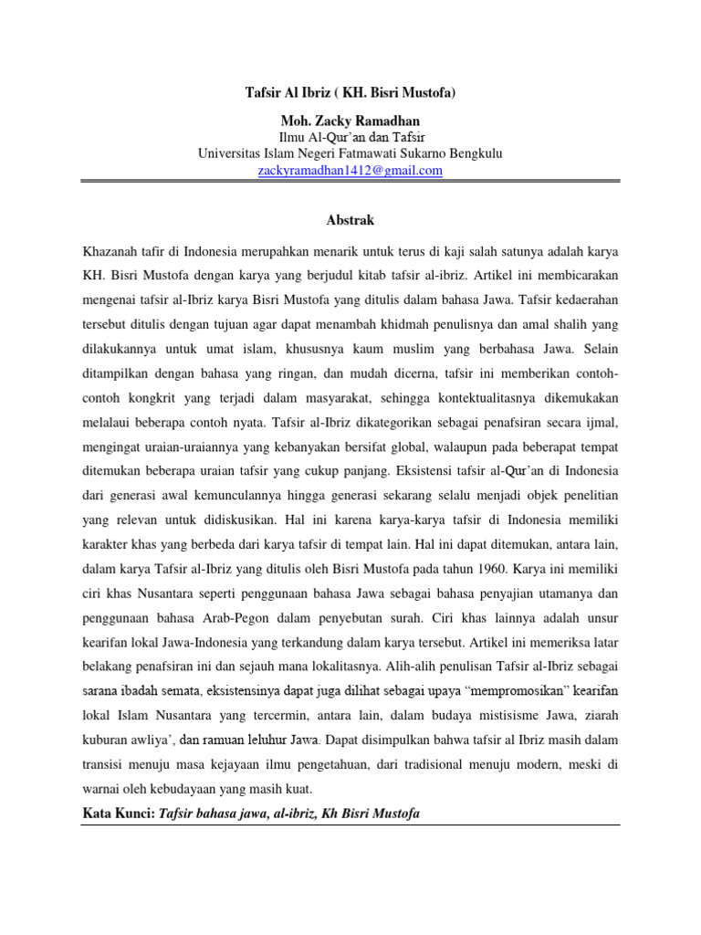 Tafsir Al-Ibriz: Kearifan Lokal Jawa | PDF | Seni & Disiplin Bahasa