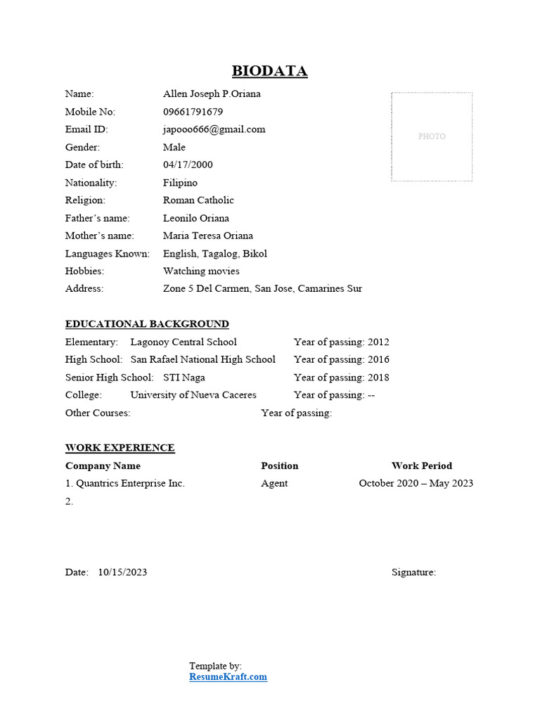 Bio Data Format 3 | PDF