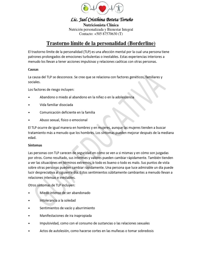 Trastorno Límite de La Personalidad (Borderline) | PDF | Trastorno ...