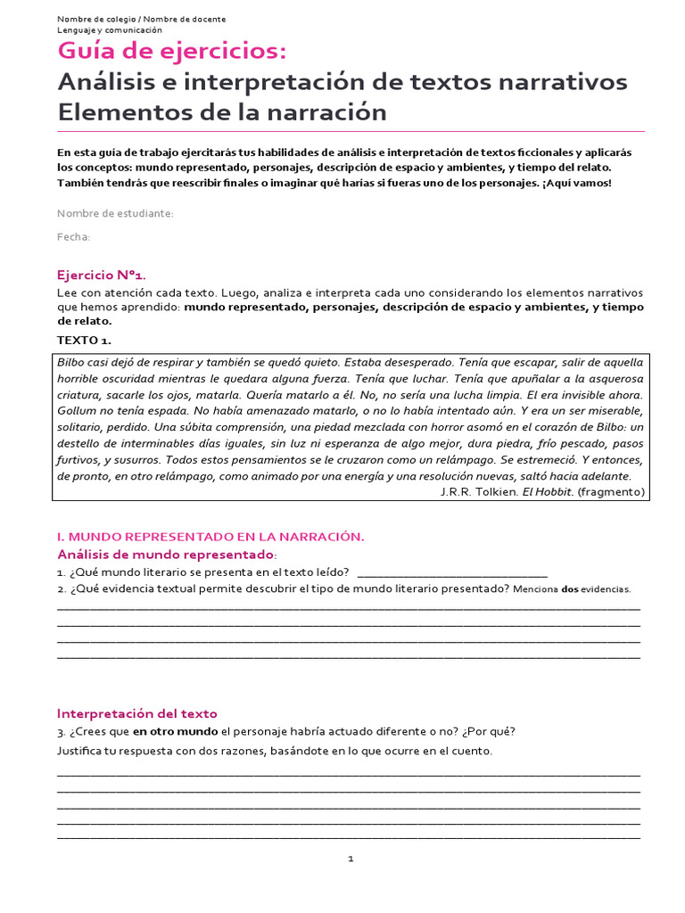 Ejercicios-Elementos de Narración-8vo | PDF | Narración