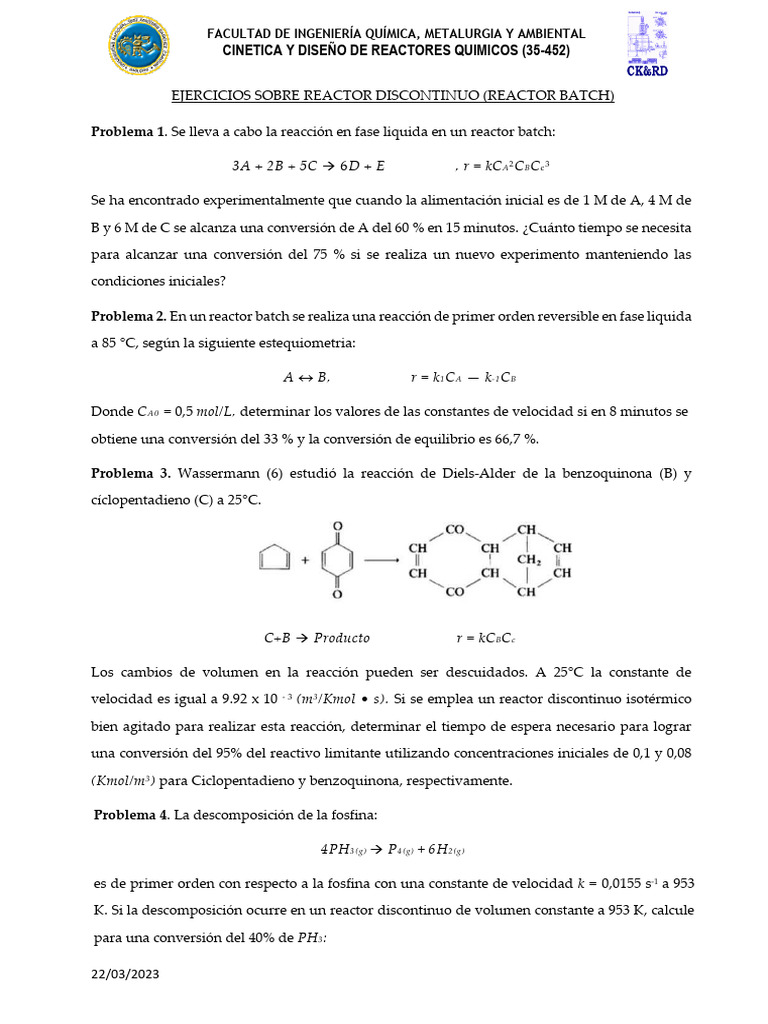 Reactor Batch | PDF | Reactor Quimico | Cinética química
